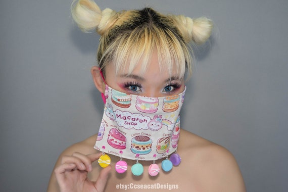 Kawaii Cute Rainbow Color Macaron Face Mask Covering With | Etsy