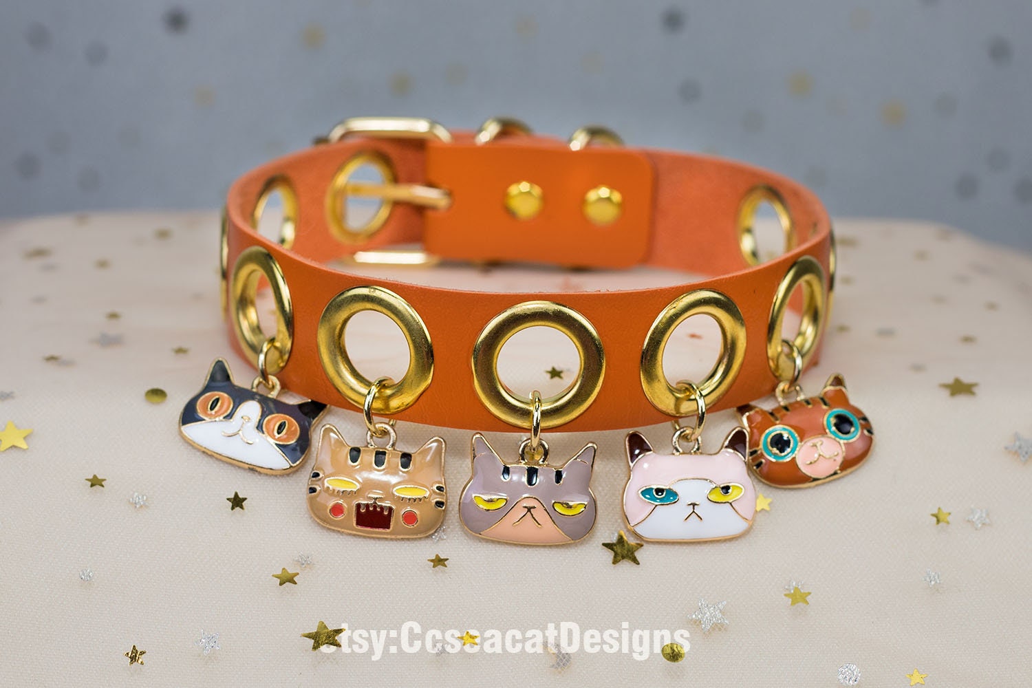Cute Kawaii Cats Orange Faux Leather Choker, Necklace, Harajuku Style ...
