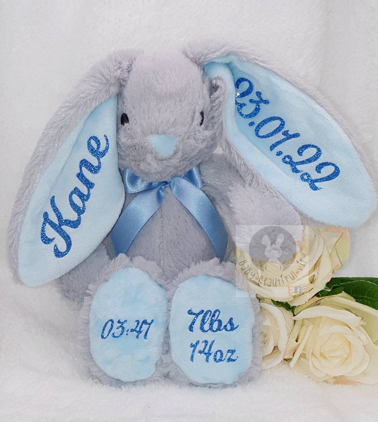Personalised Bunny Teddy New Baby Birth Bridesmaid Flower Girl - Etsy UK