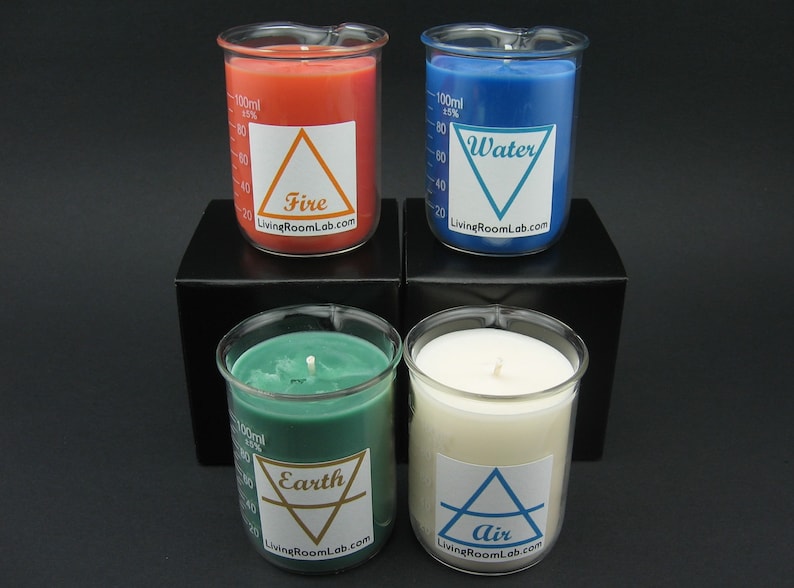 Classical Elements Beaker Candles - Fire, Water, Earth, and Air - Etsy