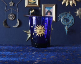 Vintage LIBBEY Cobalt Blue Glass Tumblers | Celestial Sun Moon and ...