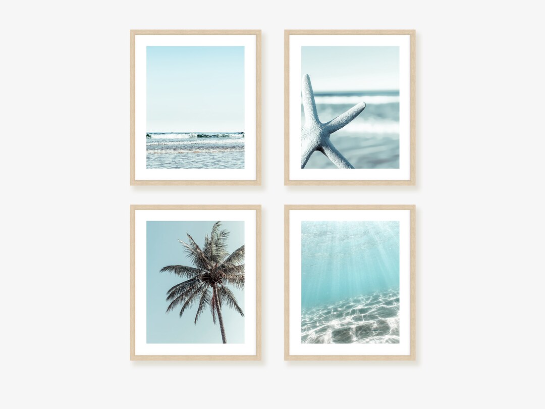 Australian Coastal Framed Print, Canvas or Print Set - Starfish, Palm ...