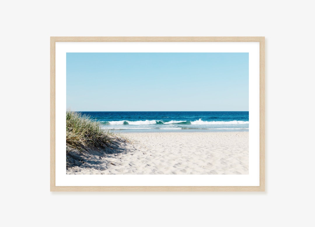 Coastal Framed Print, Canvas or Print - Blue Beach and Sand Dune Wall ...