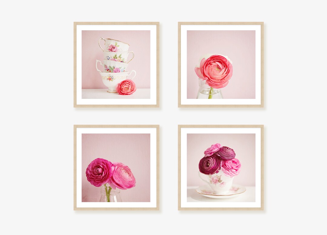 Ranunculus & Vintage Tea Cup Print Set: Dreamy Floral Wall Art - Etsy
