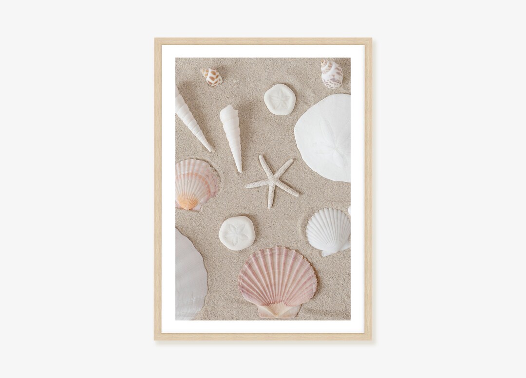 Shell and Sand Beach Framed Print, Canvas or Print - Coastal Wall Decor ...