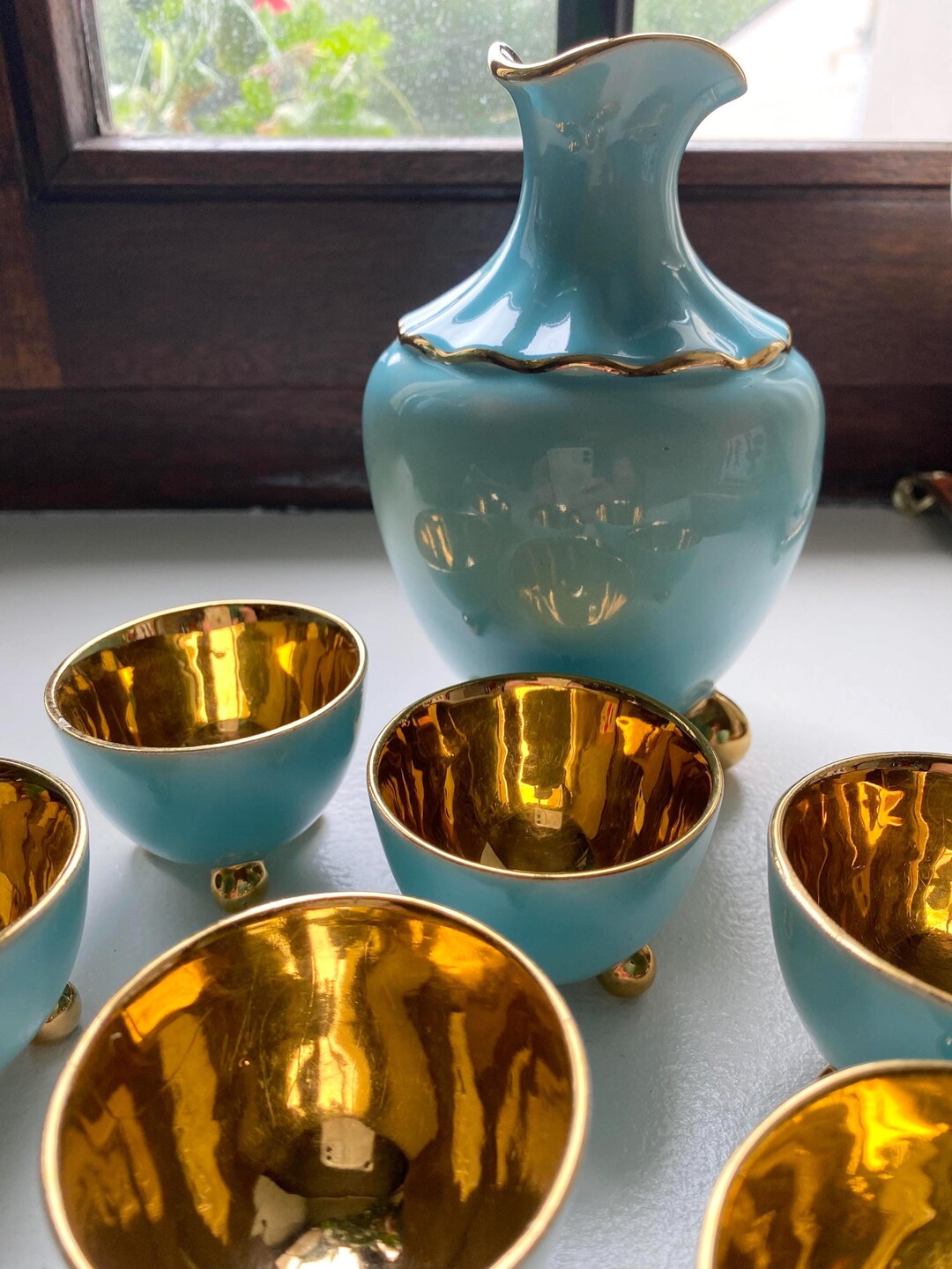 Vintage Bayer Belgian Ceramic Liquor Set: Turquoise & Gold, 7-piece - Etsy