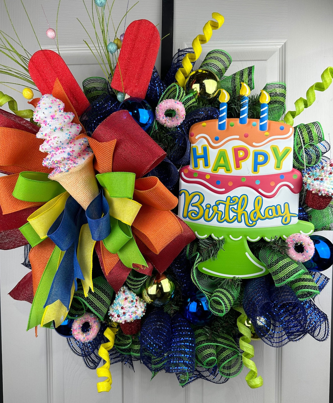 Happy Birthday Wreath, Front Door Wreath, Celebration Wreath, Birthday ...