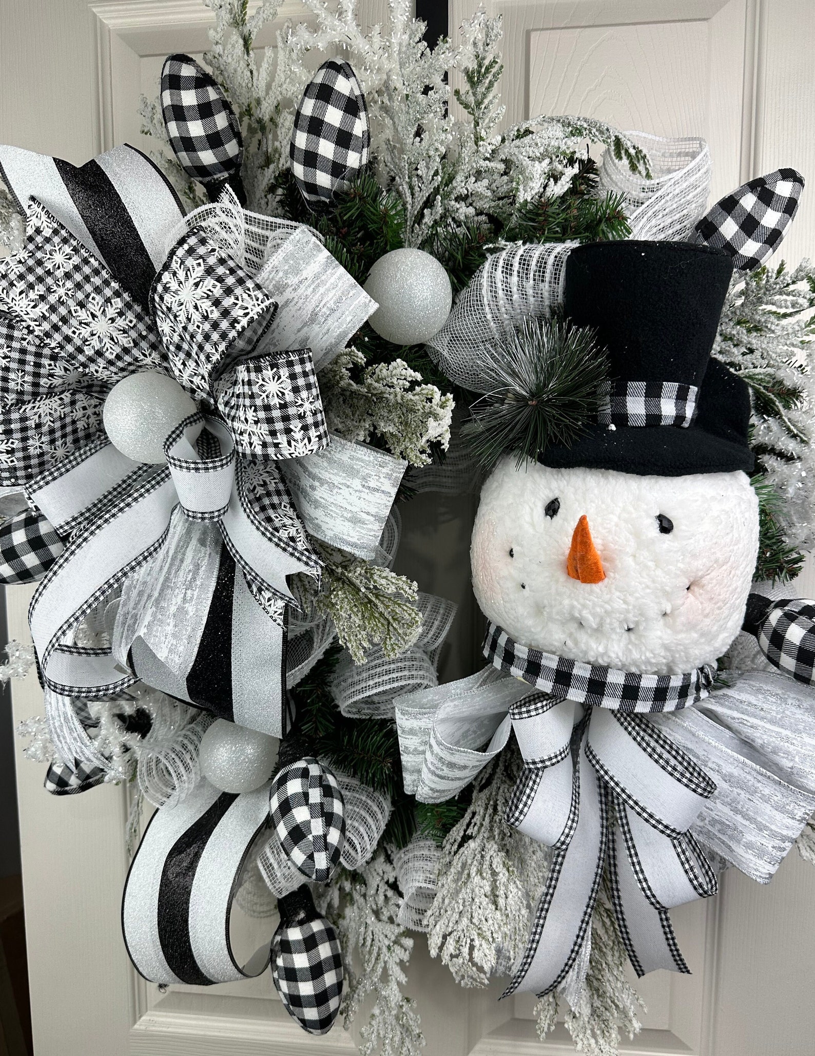 Snowman Christmas Wreath, Winter Wreath, Designer Snowman Wreath, Front ...