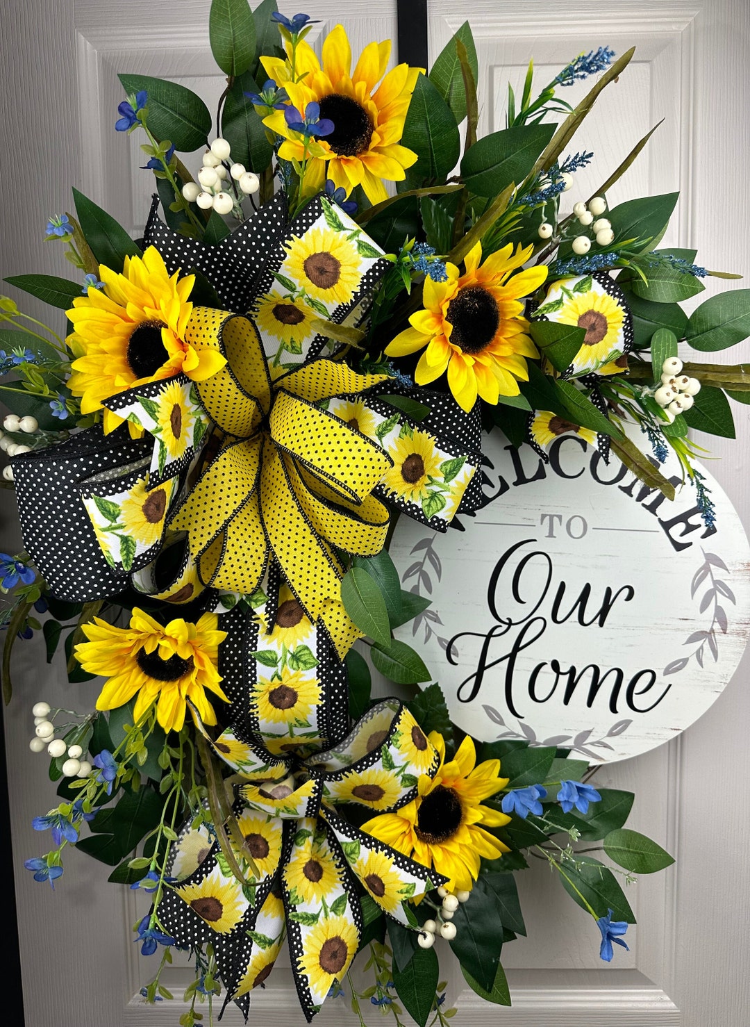 Welcome Wreath, Sunflower Wreath, Front Door Wreath, Home Decor Wreath ...