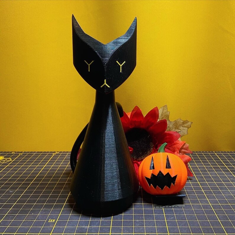 Black Cat Statue 3d Printed Halloween Decor Etsy