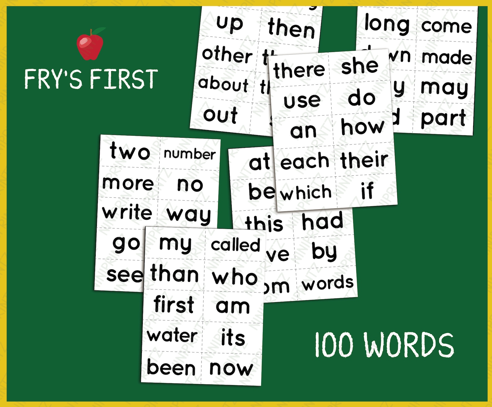 100 Printable Fry's First Hundred Sight Words, Flashcards for Prek and ...