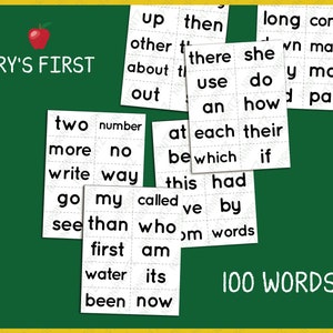 100 Printable Fry's First Hundred Sight Words, Flashcards for Prek and ...