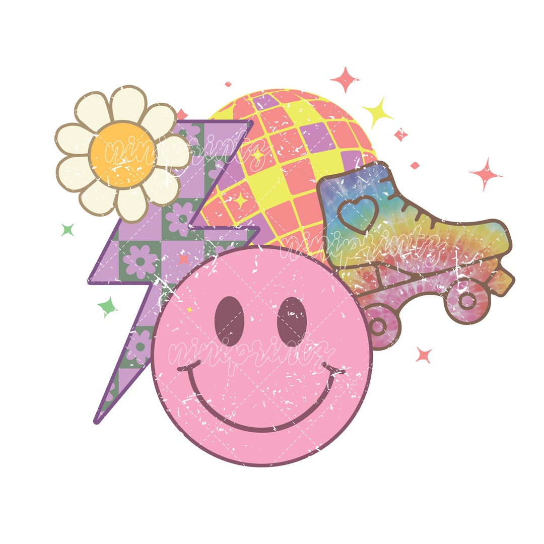 Hippy Smiley Face SVG, Retro Disco Ball PNG, Tie Dye Roller Skate ...