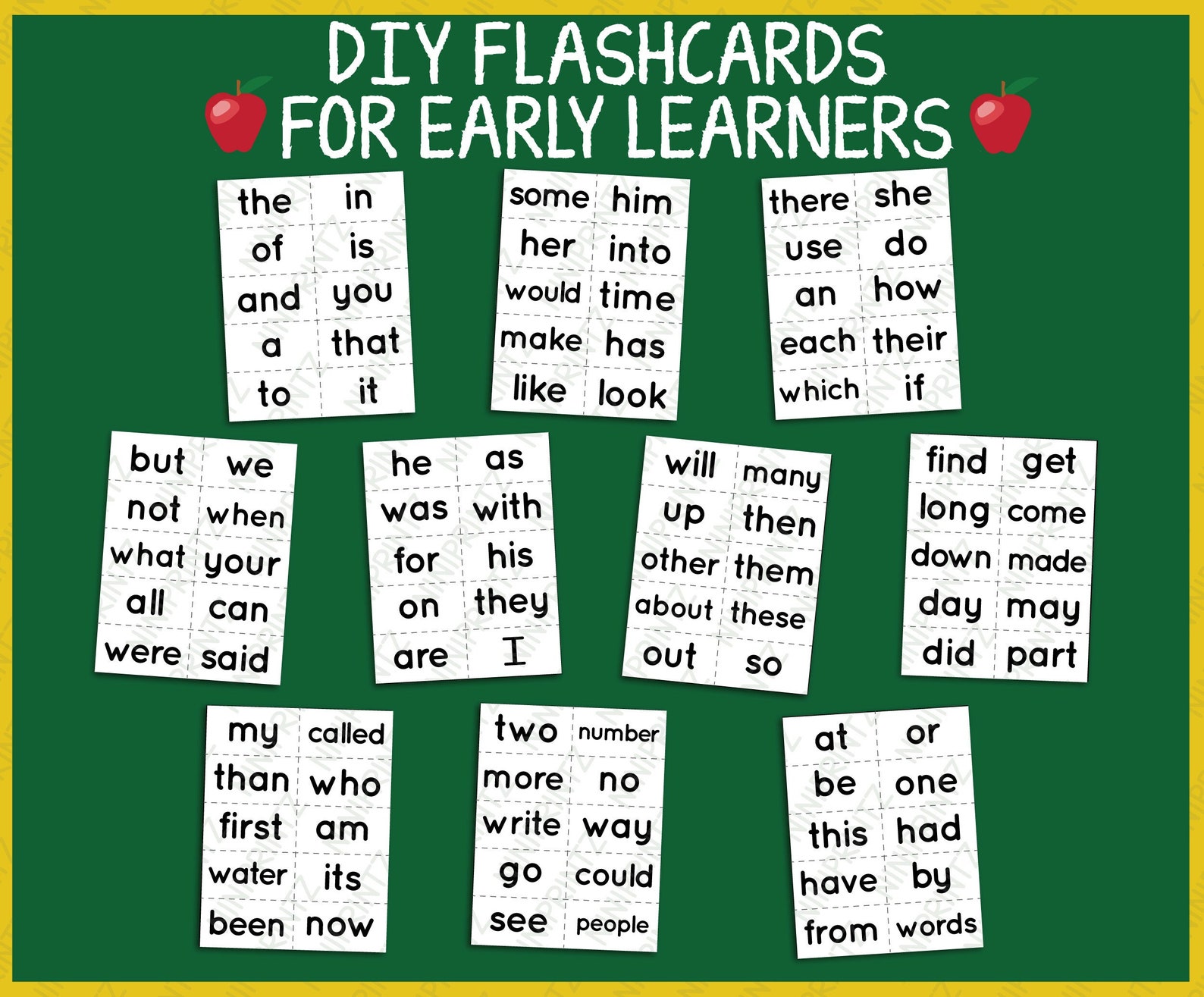 100 Printable Fry's First Hundred Sight Words, Flashcards for Prek and ...