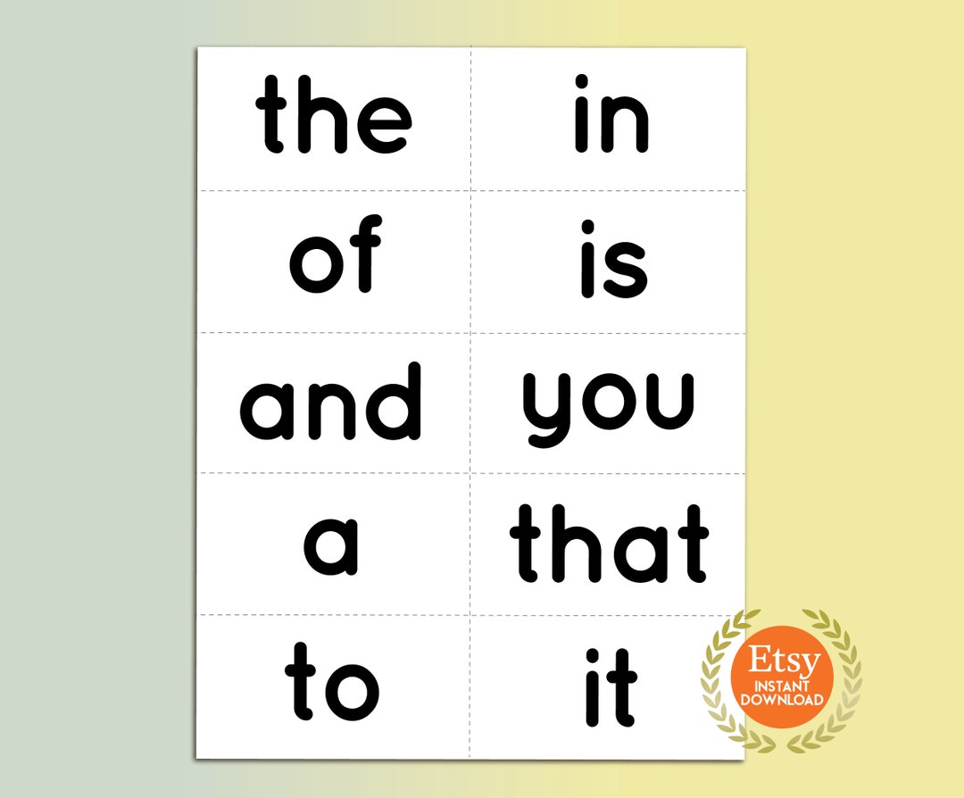 100 Printable Fry's First Hundred Sight Words, Flashcards for Prek and ...