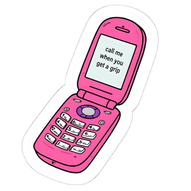Retro Phone Vinyl Sticker - Call Me When You Get a Grip Sticker ...