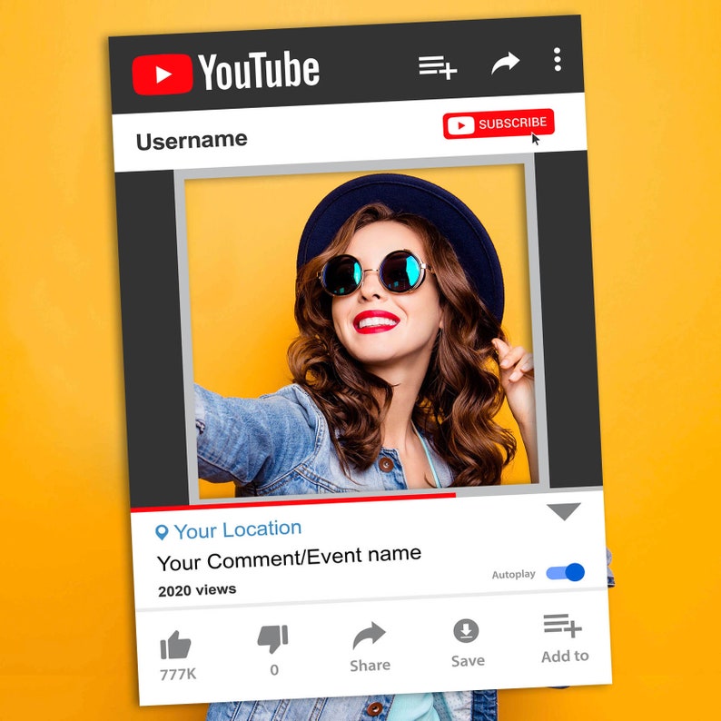 Youtube Selfie Frame Personalised Photo Booth Party Prop Etsy Canada