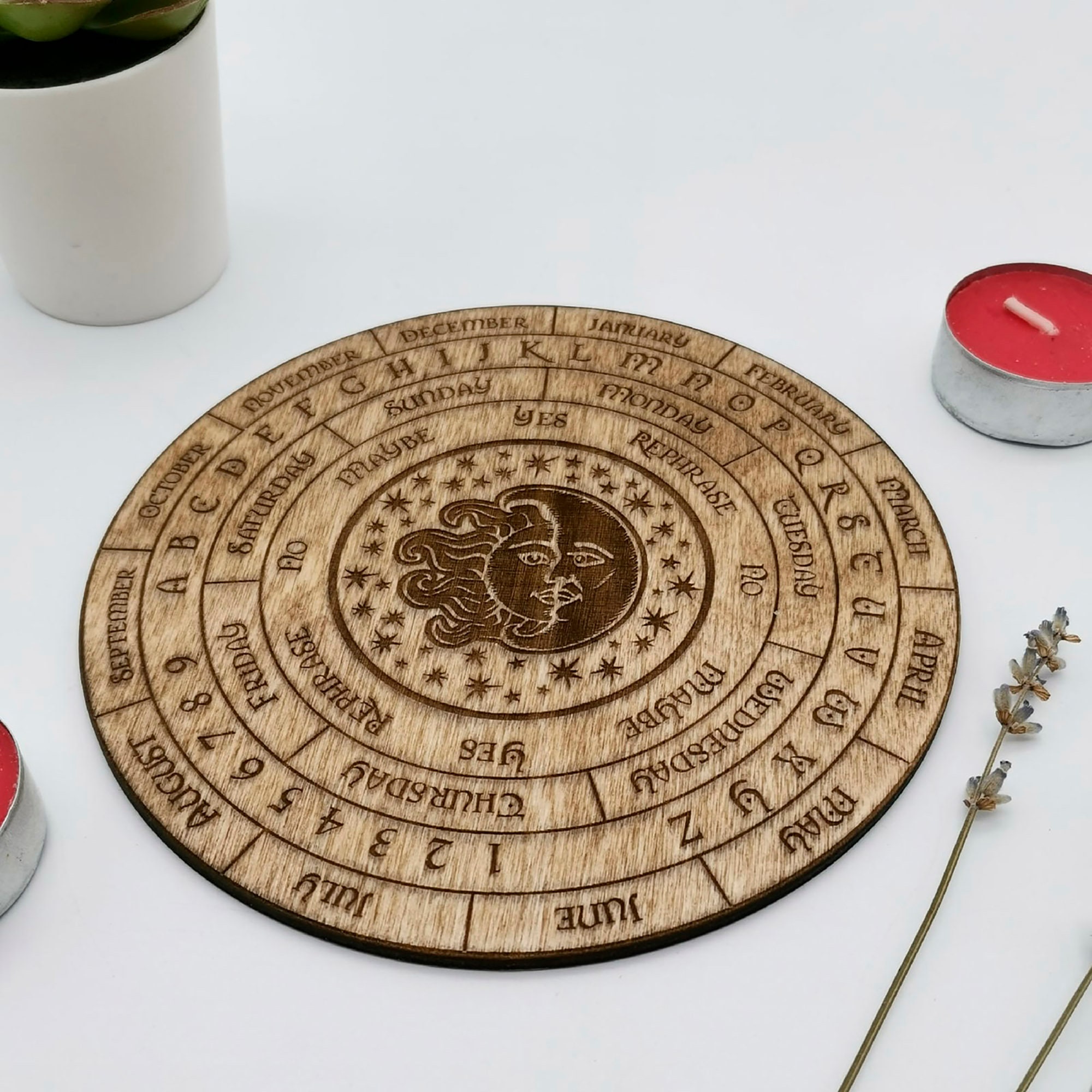 Pendulum board Wooden engraved sun and moon divination board | Etsy