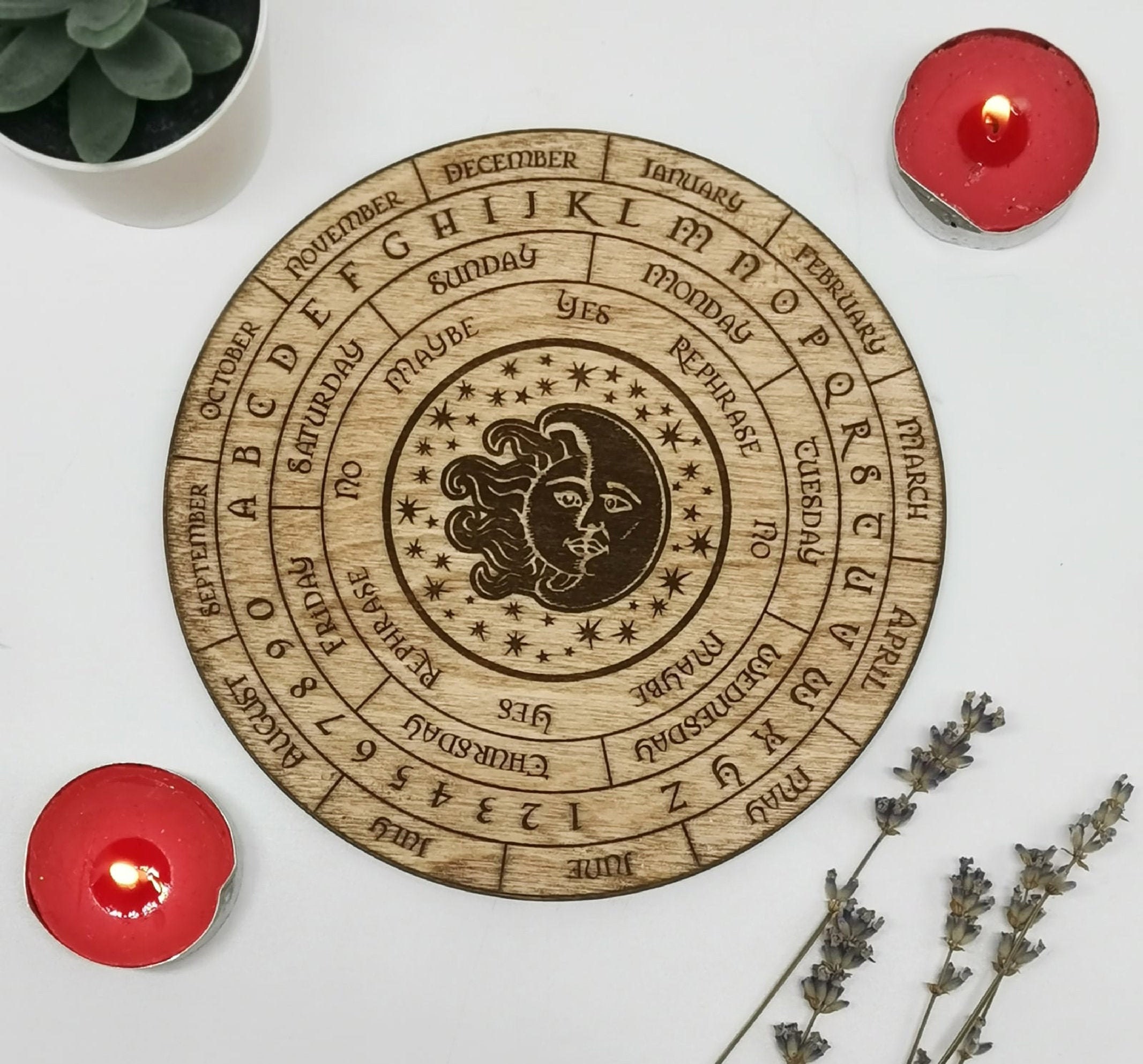 Pendulum board Wooden engraved sun and moon divination board | Etsy