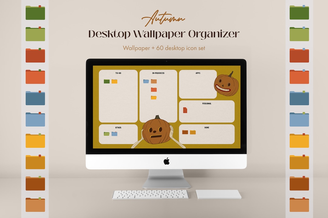 Autumn Desktop Wallpaper Organizer Fall Pumpkins Desktop - Etsy
