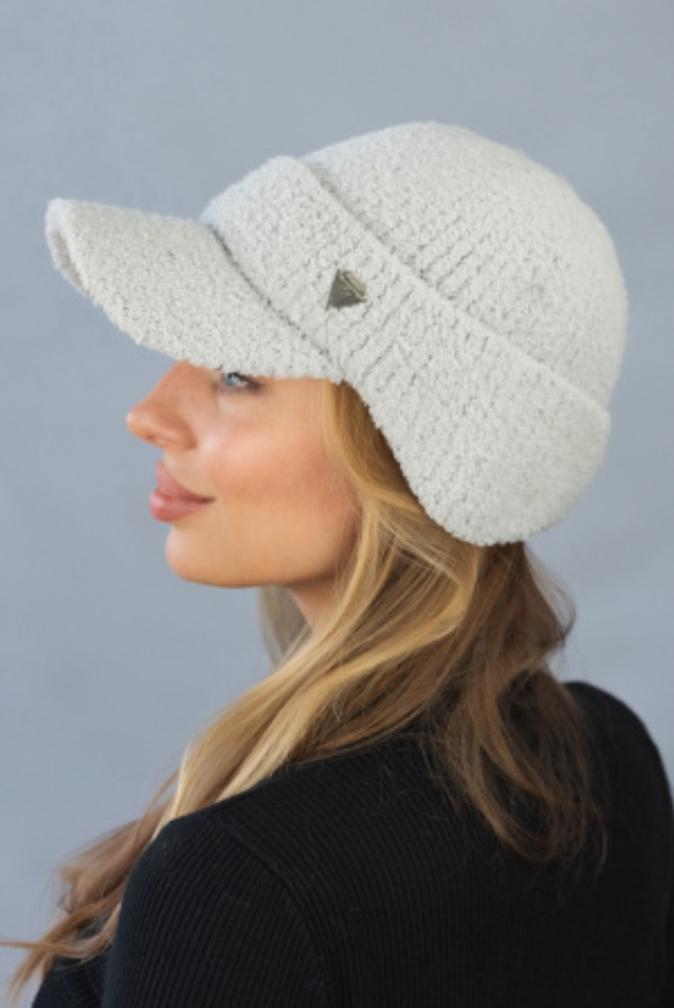 Knitted Winter Cap With Ears and Visor Boucle Yarn 5507 Ddp to Usa - Etsy