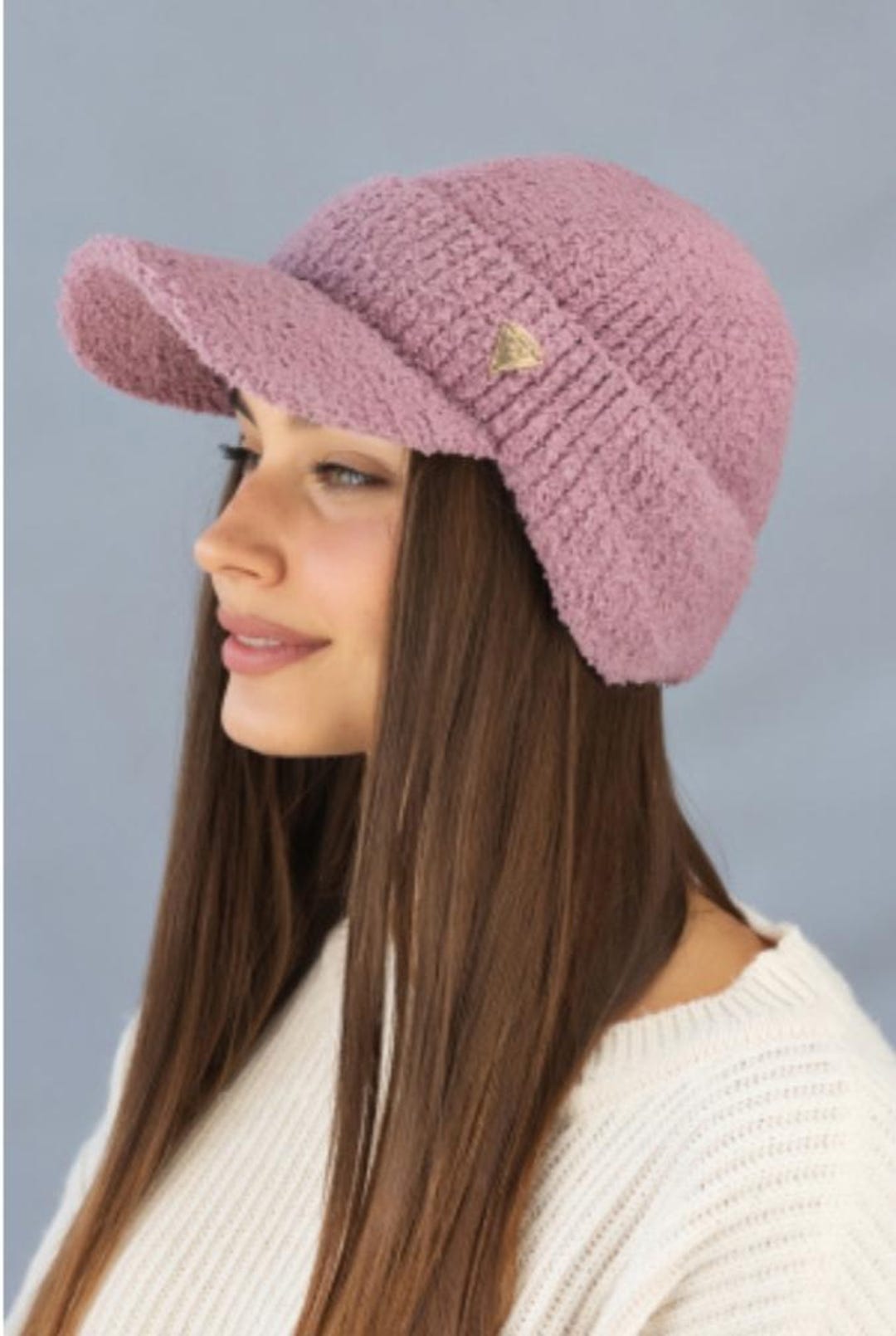Knitted Winter Cap With Ears and Visor Boucle Yarn 5507 Ddp to Usa - Etsy