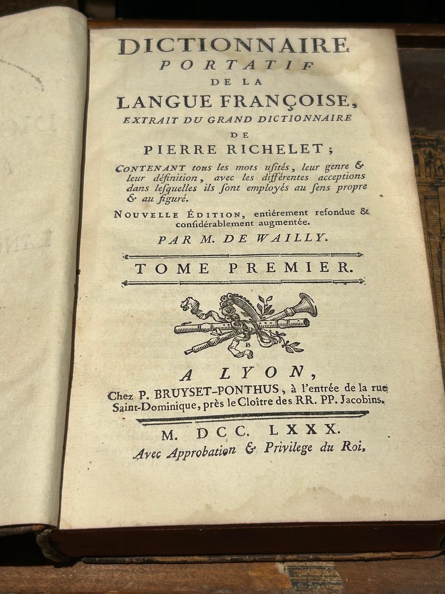 French Dictionary Vol 1 From 1780 Rare Book Dictionnaire Portatif ...