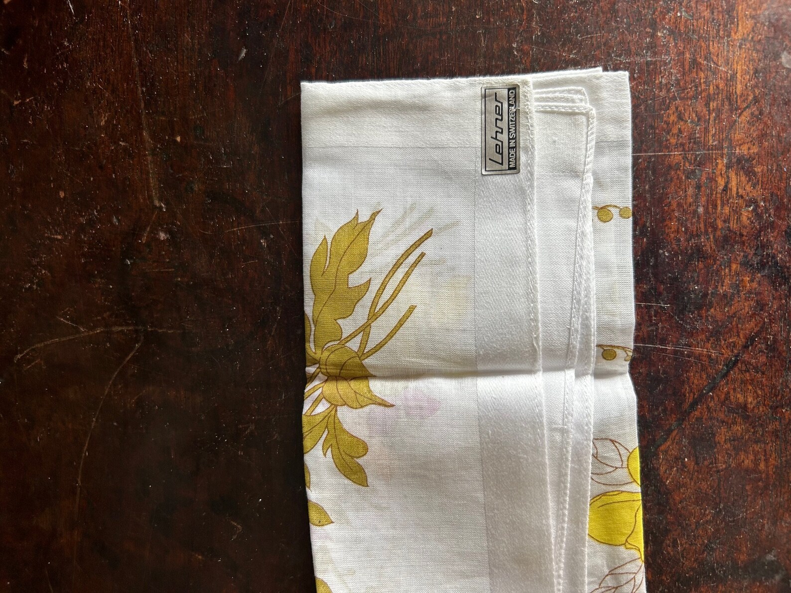 Vintage Lehner Handkerchief 1970s Floral Design Purple Green and Yellow ...