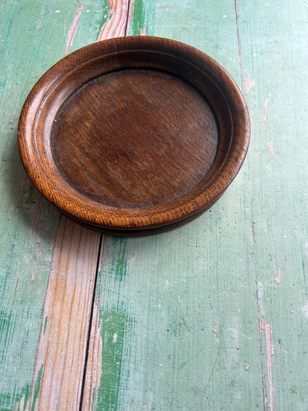 Antique Vintage Edwardian Elm Treen Round Wood Collection Dish or Wine ...