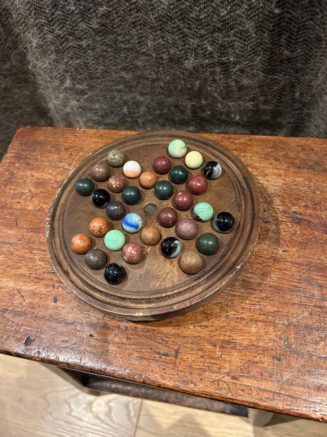 Rare 19th Century Travelling Portable Solitaire Game Wooden Case Glass ...