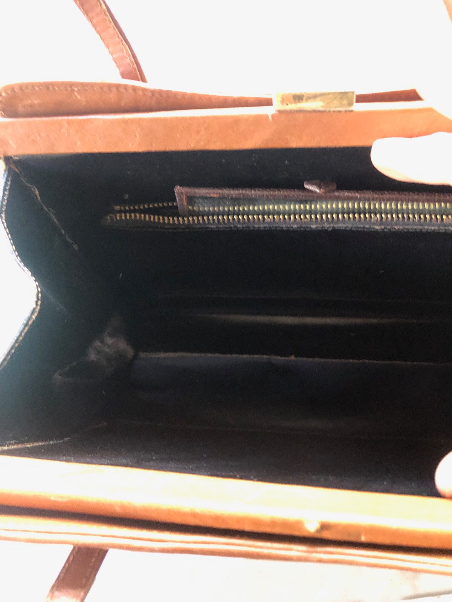 Vintge 50s 60s Chestnut Tan Leather Small Handbag, Clip Clasp Leather ...