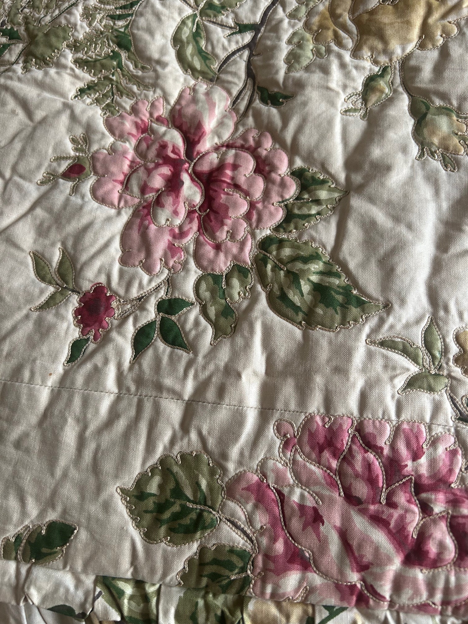 Chintz Floral Fern Roses Quilted Bedcover Bedspread Quilt Small Double ...