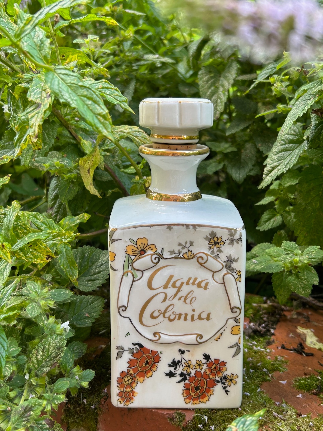 Vintage Aqua Agua De Colonia Hispania Ceramic Porcelain Floral Bottle ...