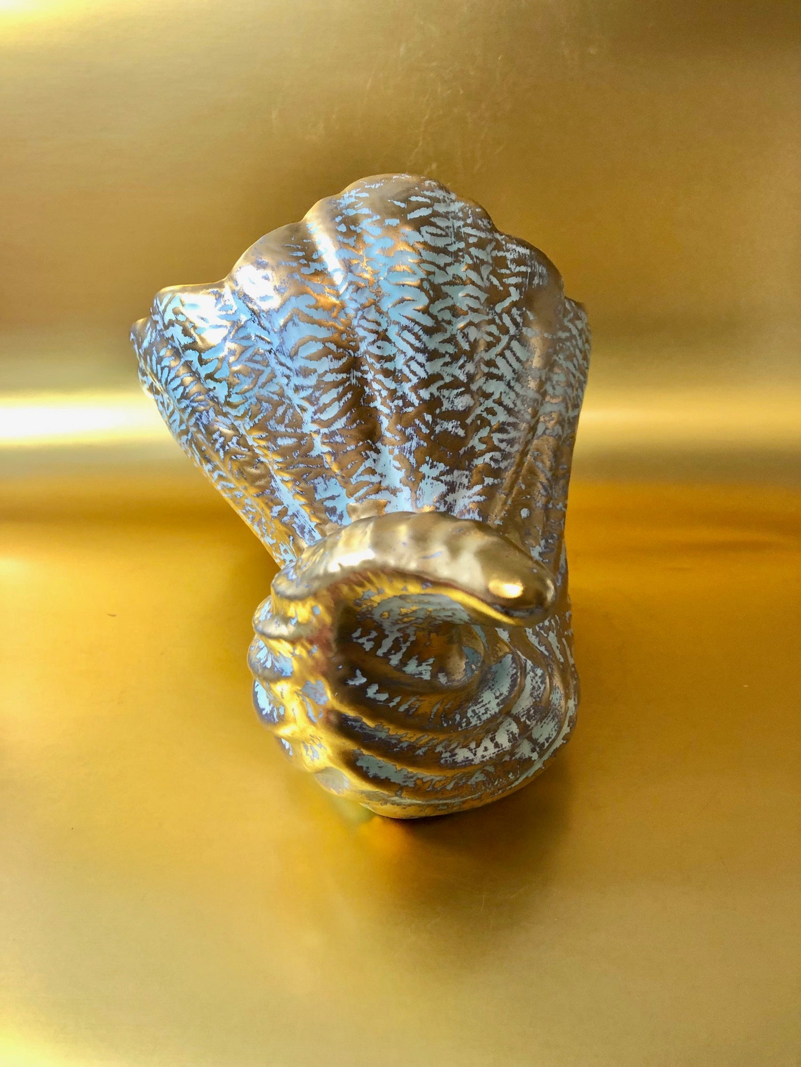 Vintage Gold Metallic and Teal Stangl Pottery Cornucopia 5066 Shell ...