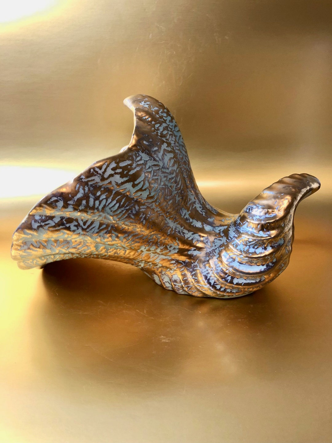 Vintage Gold Metallic and Teal Stangl Pottery Cornucopia 5066 Shell ...
