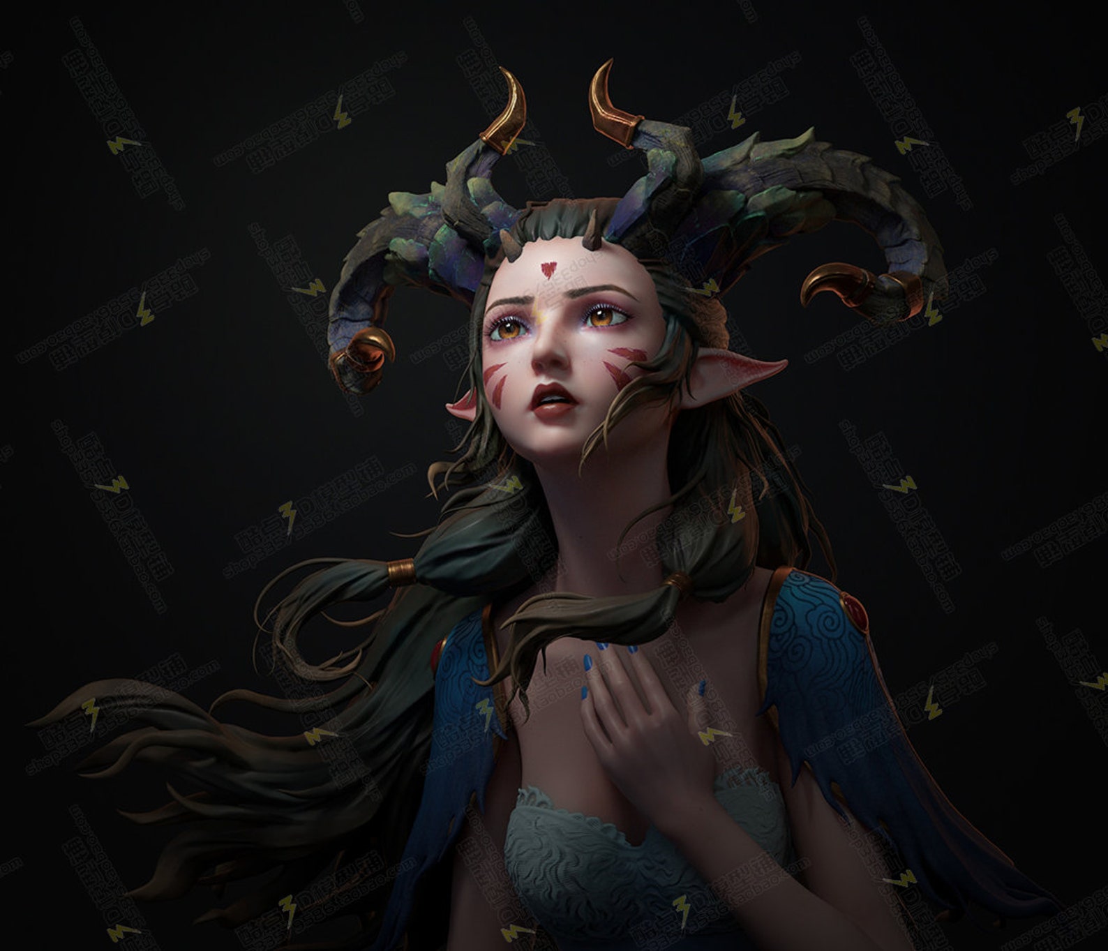 Female Elf Bust 3d Printing Stl File Model Drawings Cg Etsy