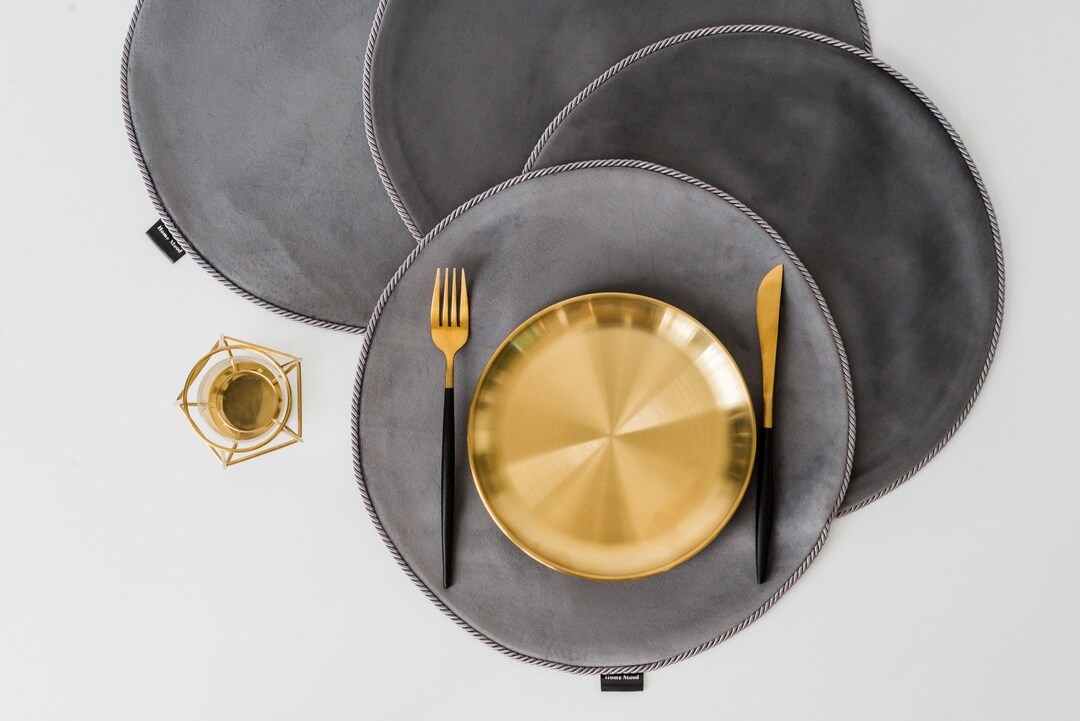 Grey Velvet Placemats Set of 6, Round Placemats, Luxury Placemats ...