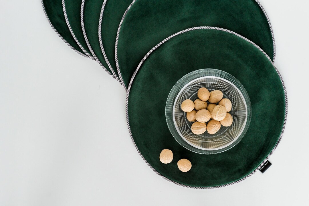 Green Velvet Round Placemats, Placemats Set of 6, Housewarming Gift ...