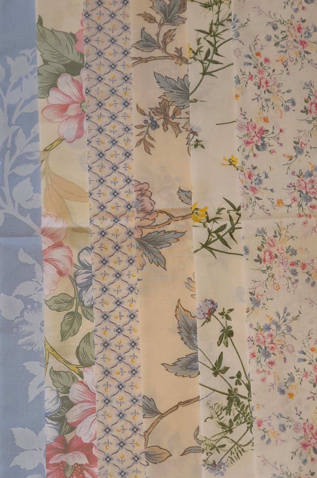 Fat Quarter Bundle Vintage & Upcycled Sheets Blue, Yellow and Pink ...