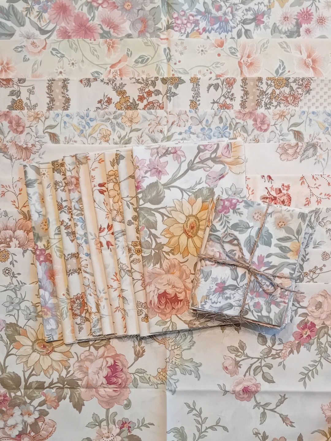 Fat Quarter Bundle of Vintage & Upcycled Sheets in Shades of Peach and ...