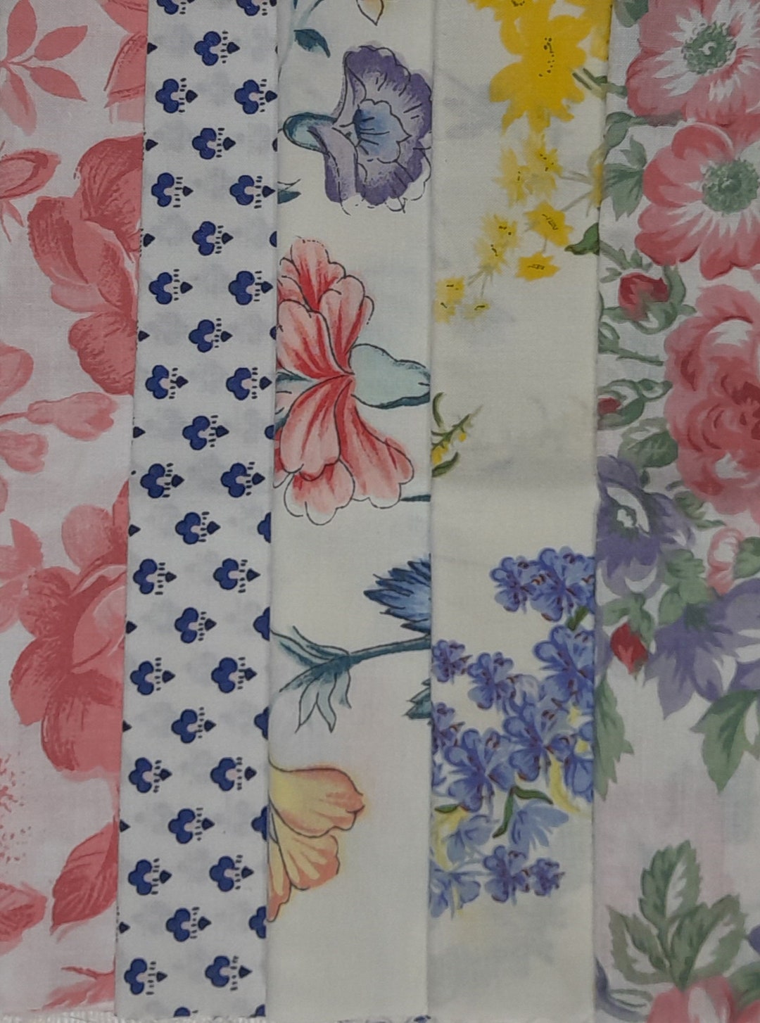 Fat Quarter Bundle of Vintage and Upcycled Sheets in Red Yellow Blue ...