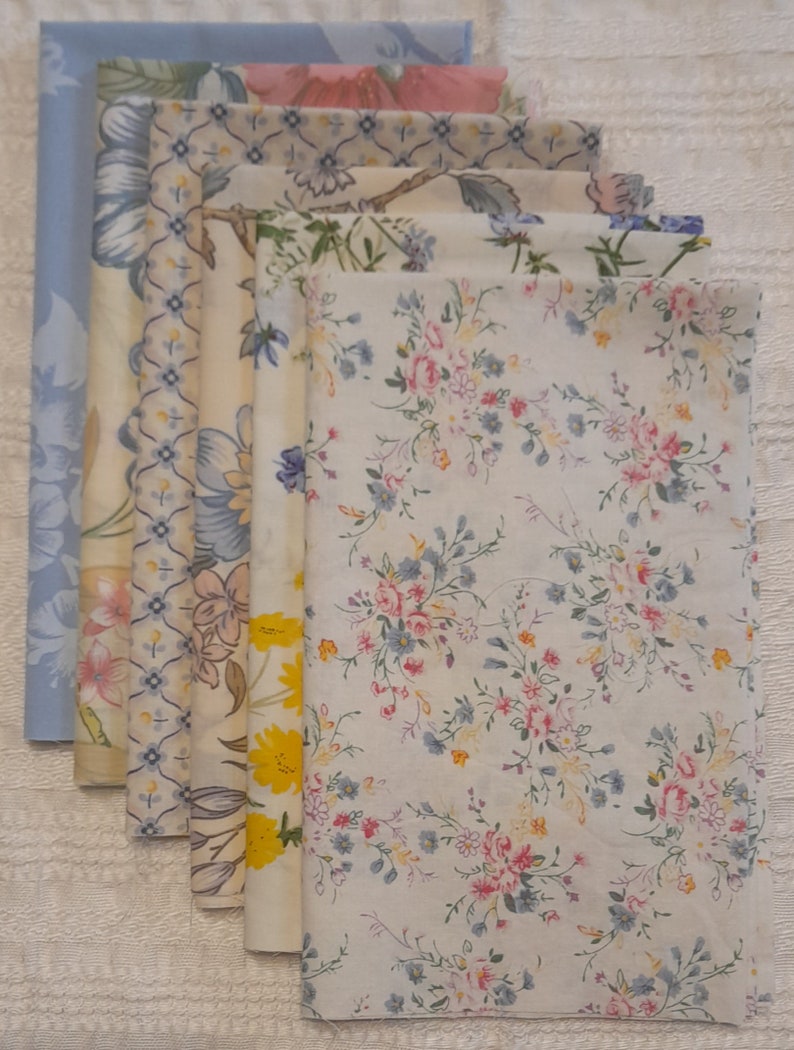 Fat Quarter Bundle Vintage & Upcycled Sheets Blue, Yellow and Pink ...