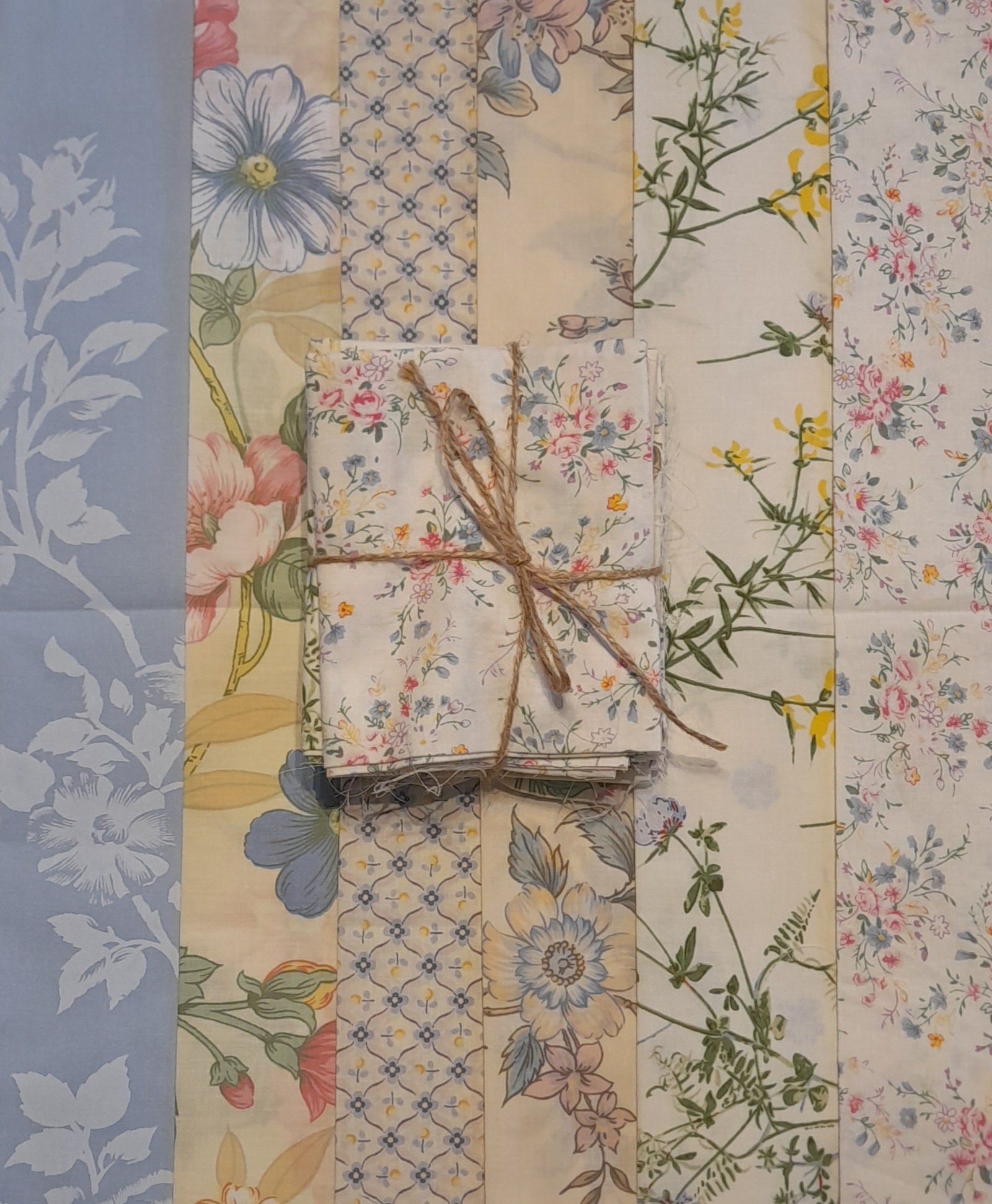 Fat Quarter Bundle Vintage & Upcycled Sheets Blue, Yellow and Pink ...