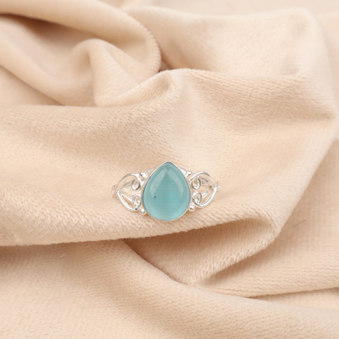 Blue Cat's Eye 925 Sterling Silver Ring - Handmade Bezel Set - Etsy