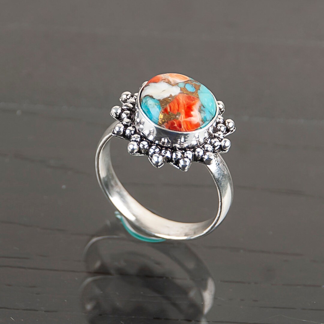 Spiny Oyster Turquoise Gemstone Solid 925 Sterling Silver Women Ring ...