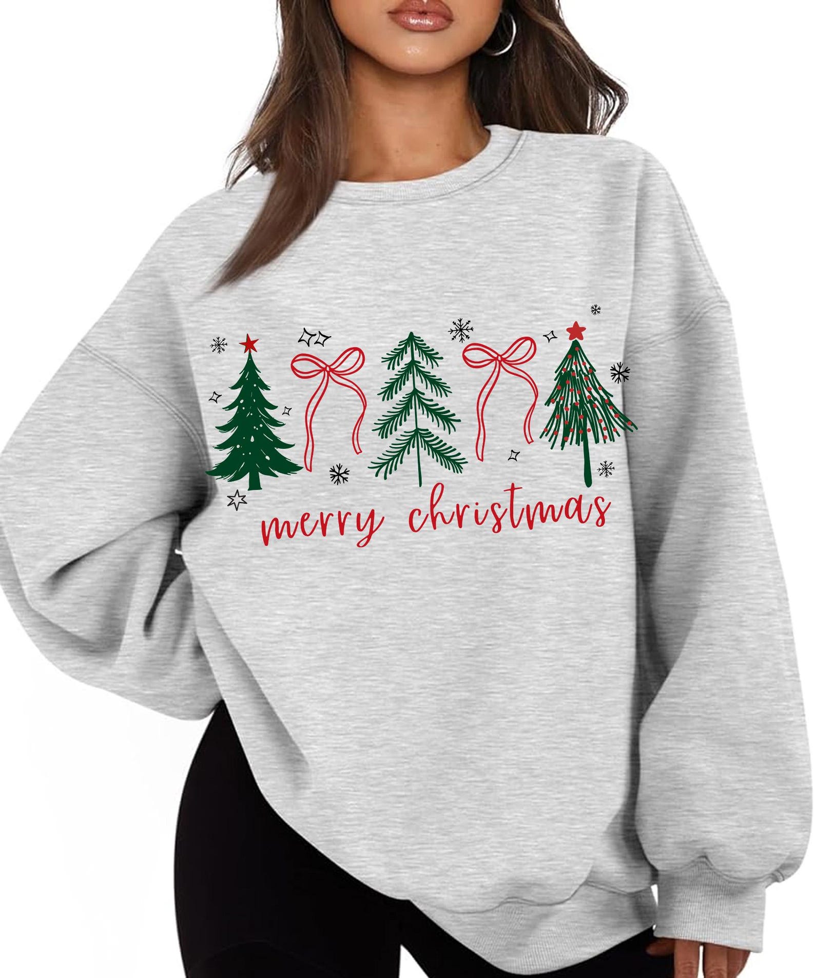 Merry Christmas Tree PNG – Preppy Doodle Trees With Red Bows – Cute ...