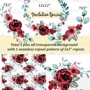 Burgundy Floral Wreath Clipart, Invitation Graphics, Holiday Clipart ...