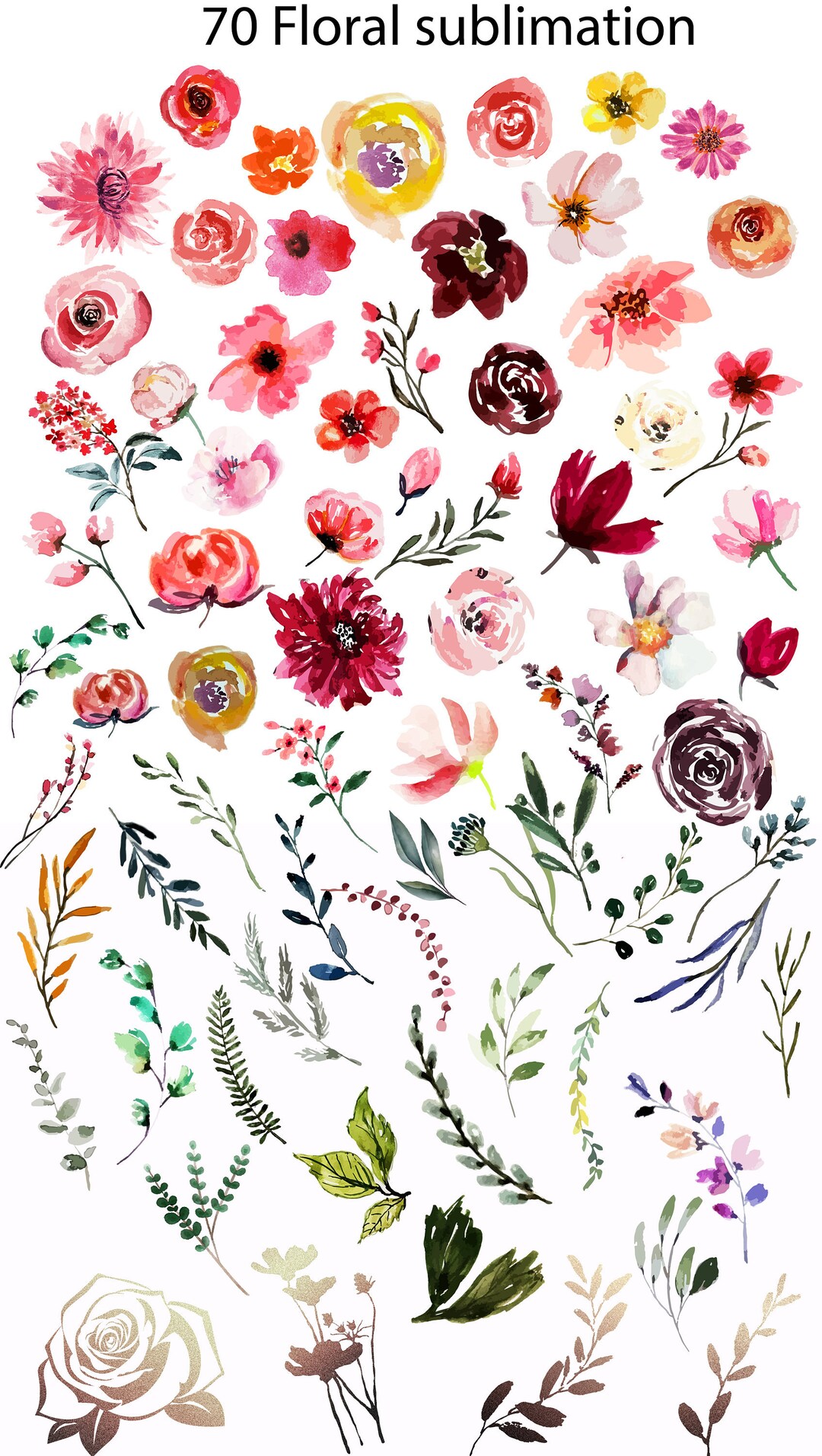 72, Watercolor Floral Greenery Clipart, DIY Flowers Invitation (digital ...
