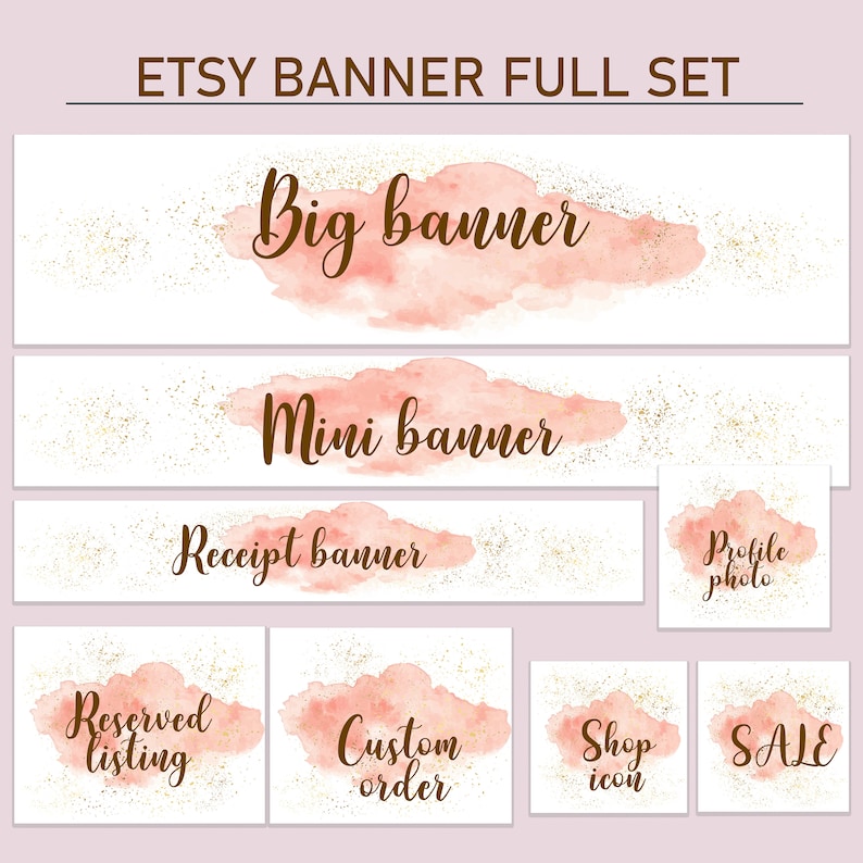 Etsy Banner Set Watercolor Splash Beige With Sparkles Banner Full Set ...