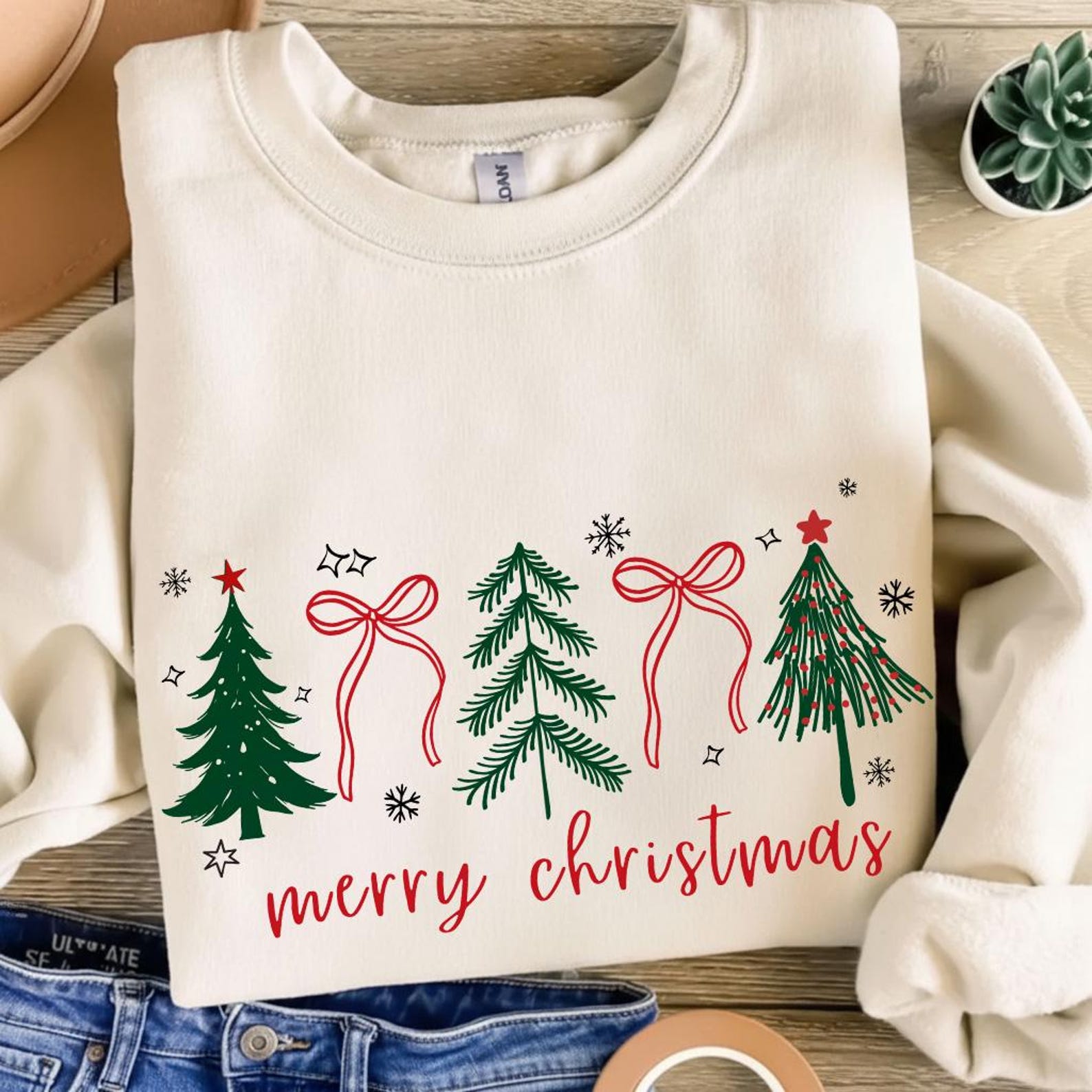 Merry Christmas Tree PNG – Preppy Doodle Trees With Red Bows – Cute ...